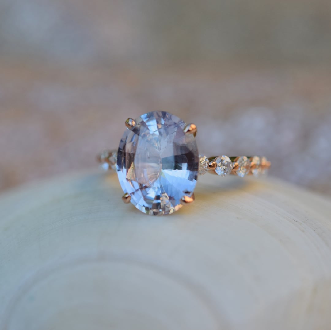 Moonlight Sapphire Ring. 4.2ct Oval Engagement Ring Moody Sapphire ...