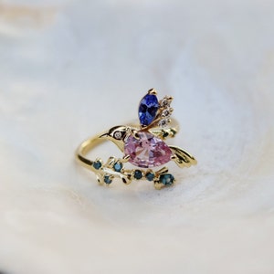 Hummingbird Sapphire Engagement Ring: 14k Gold Bird Lover Gift - Etsy
