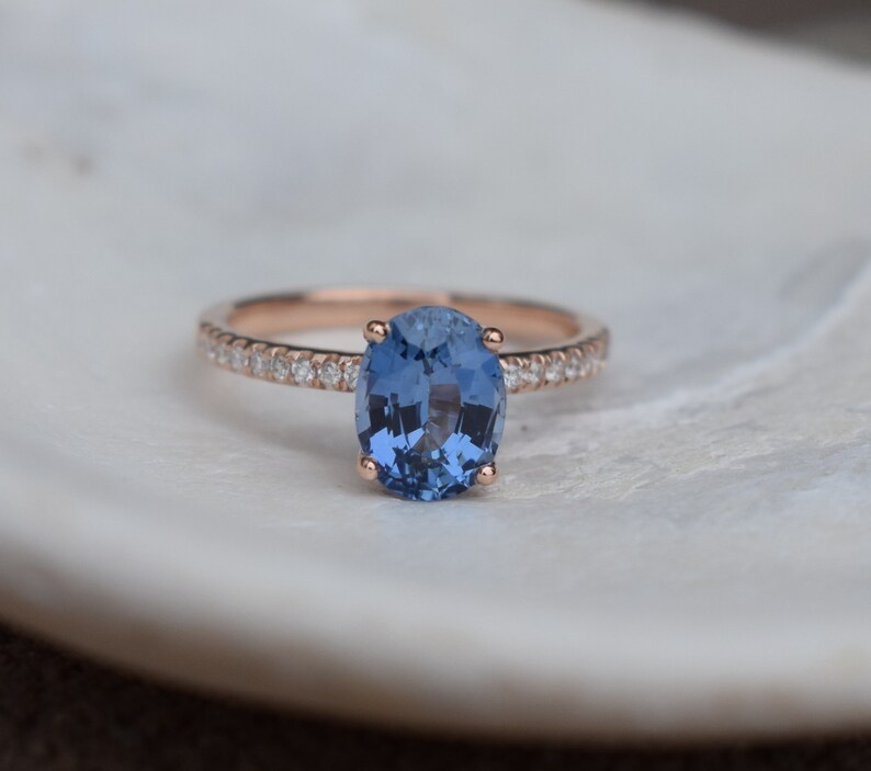 Denim Blue Sapphire Engagement Ring. Blake Lively Ring. Oval | Etsy