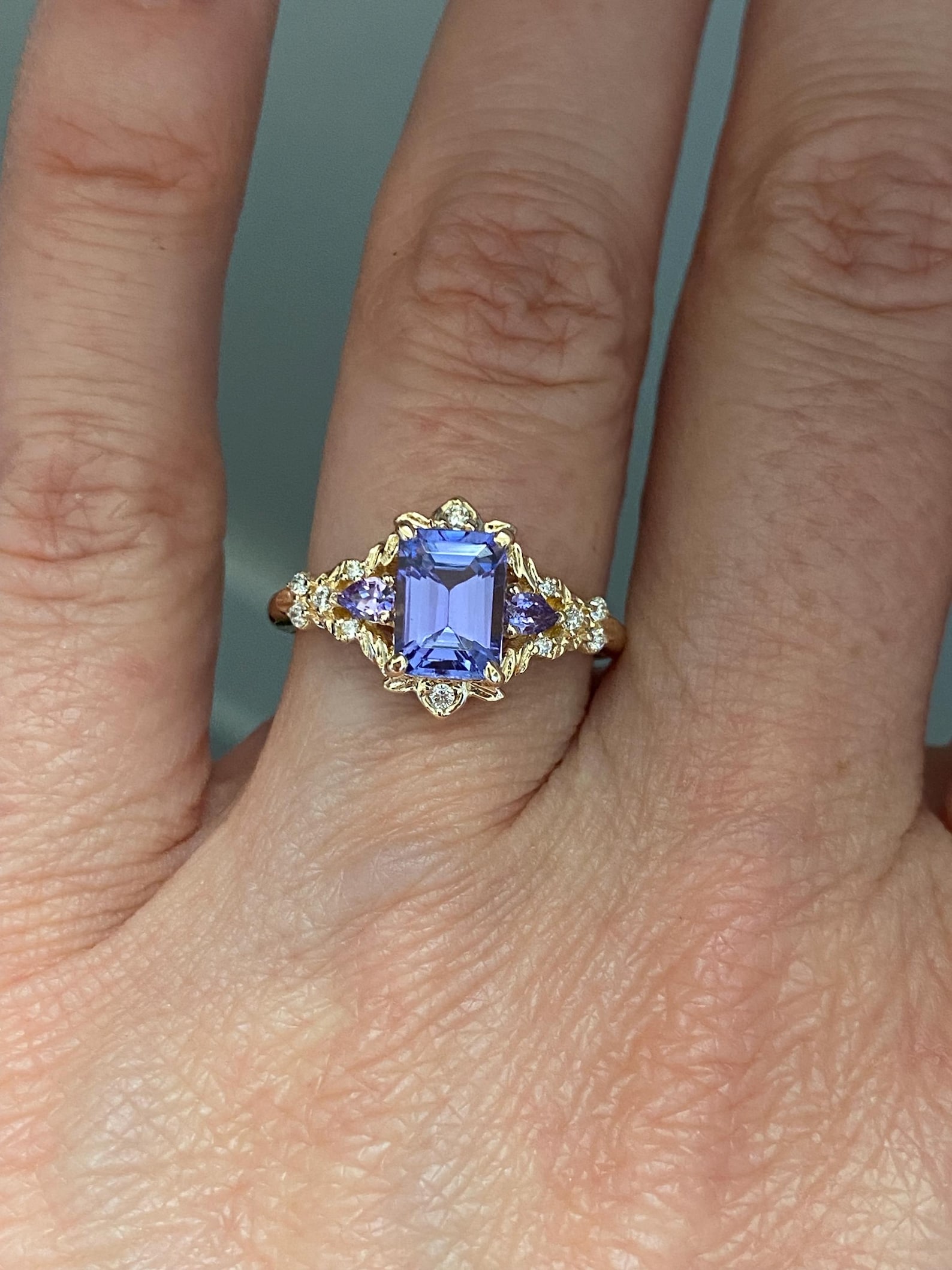 Arwen Tanzanite Engagement Ring: Emerald Cut, 14k Rose Gold, Sapphire ...
