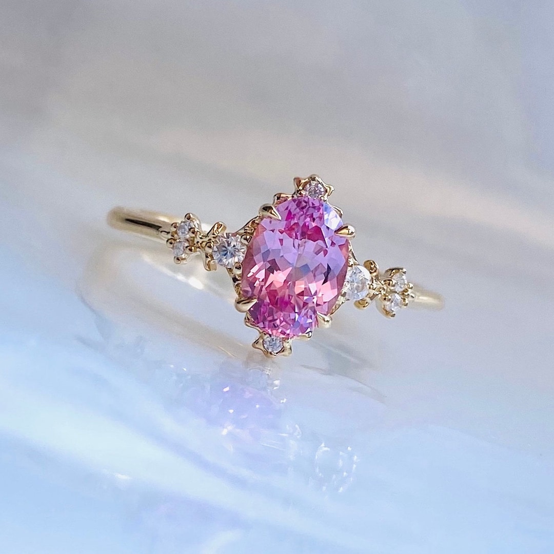 Elvira Pink Sapphire Ring. LOTR Inspired Fantasy Ring. Whimsical Gold ...