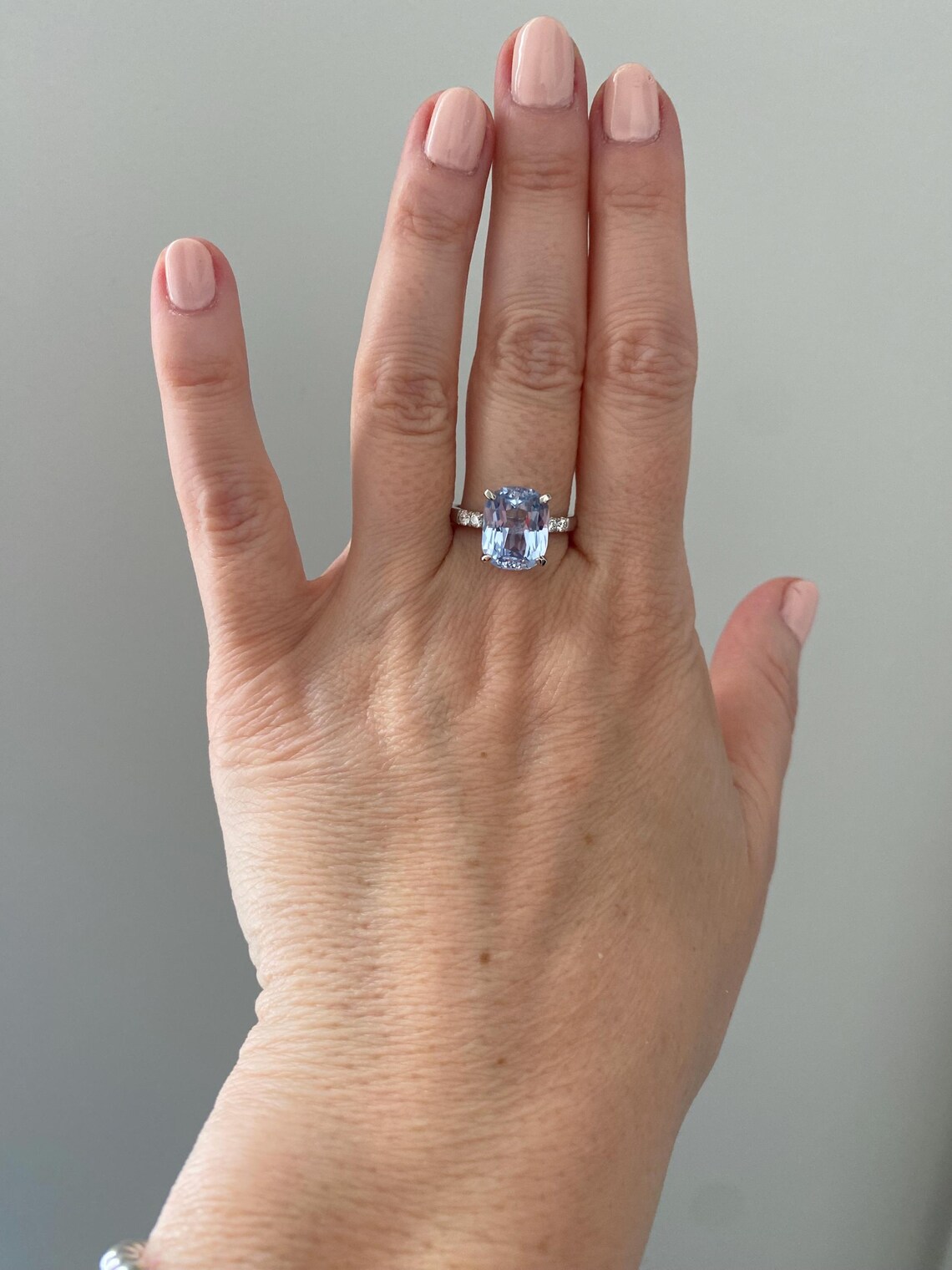 Cushion Ice Blue Sapphire Engagement Ring. 6ct Light Blue Sapphire ...