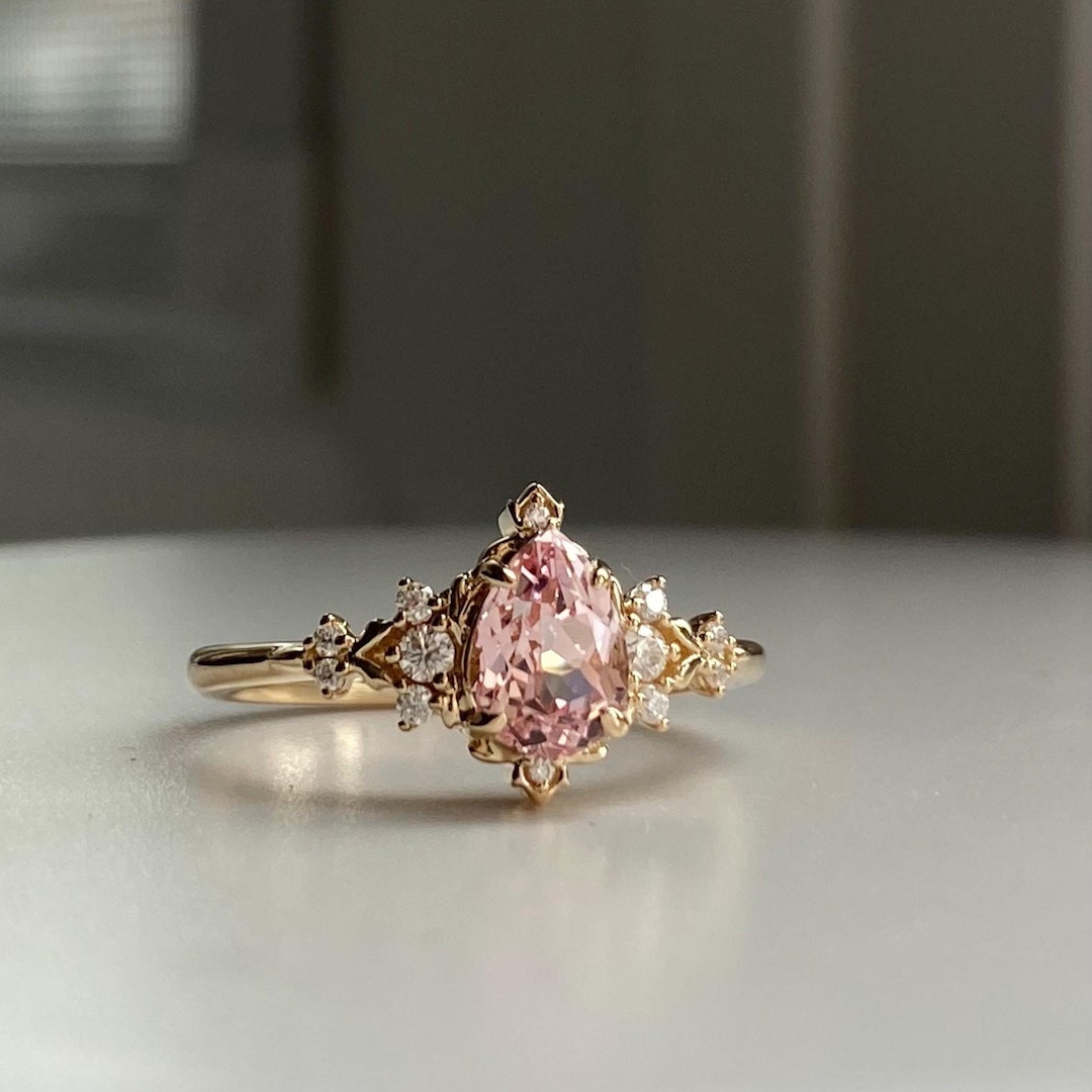 Greata Fantasy Pink Sapphire Engagement Ring: 14k Gold Whimsical ...