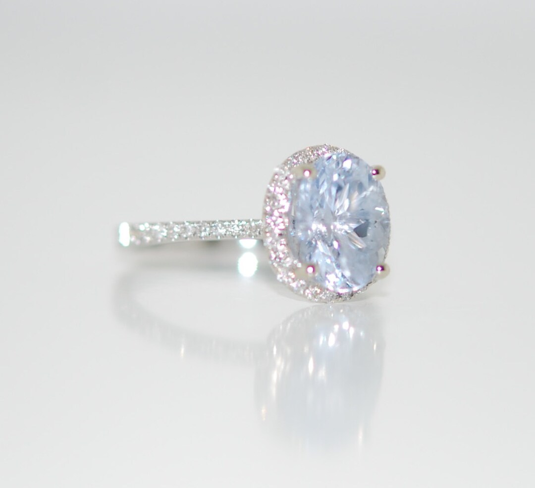 2ct Light Blue Ice Blue Oval Sapphire Diamond Ring 14k White Gold Ring ...