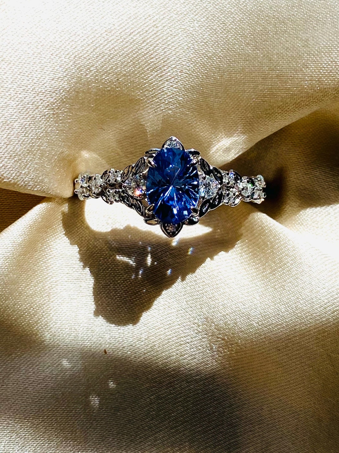 Arwen Blue Star Sapphire Ring, 14k White Gold, Diamonds. Fantasy ...