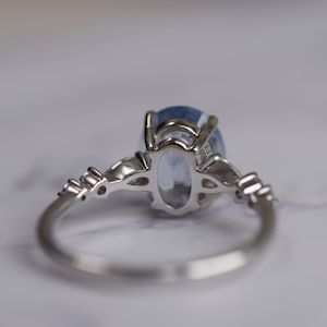 Ice Blue Sapphire Engagement Ring. Oval White Gold Engagement Ring. One ...