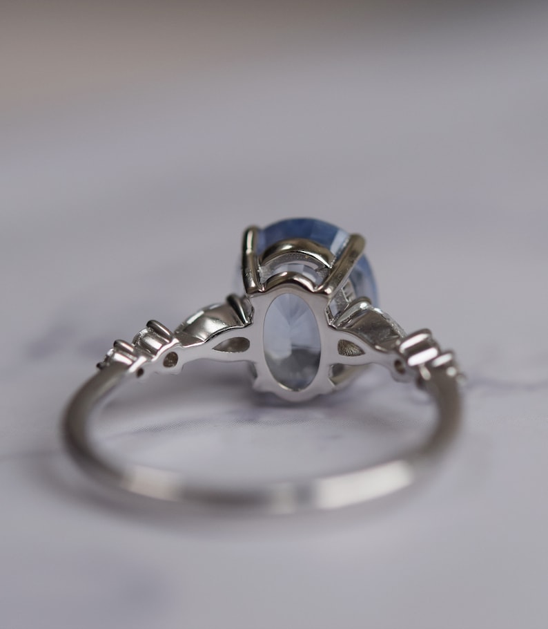 Ice Blue Sapphire Engagement Ring: Oval 14k White Gold Diamond Band - Etsy