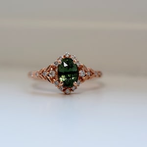 Green Sapphire Engagement Ring: Fairycore Rose Gold Diamond Filigree - Etsy