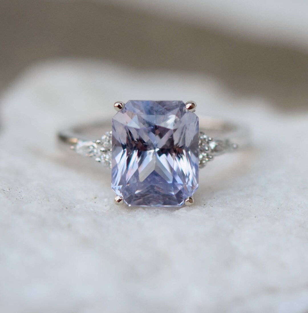 Lavender Sapphire Ring Engagement Ring 14k White Gold Diamond Ring 4ct ...
