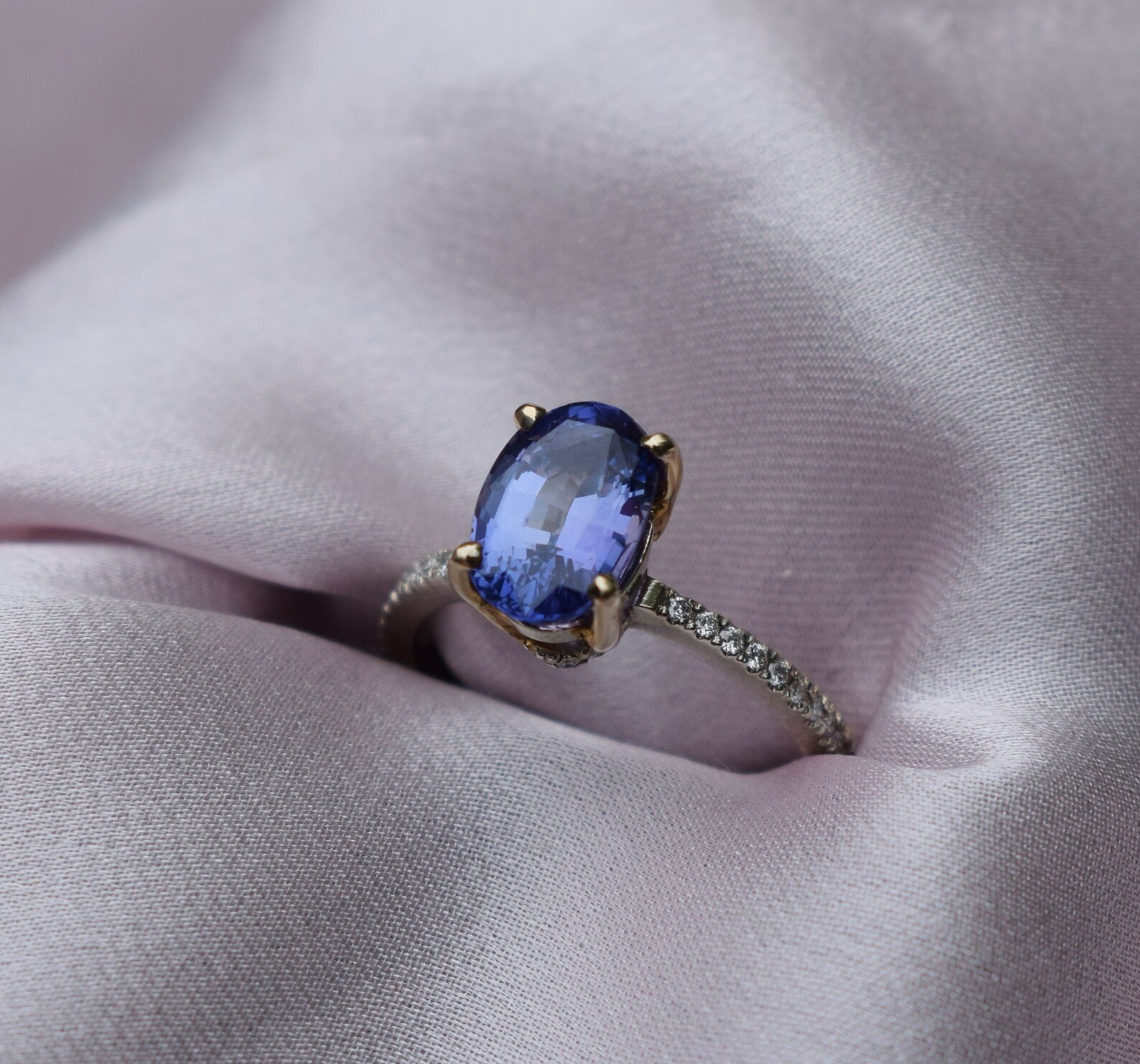 Indigo Blue Sapphire Ring: Oval Diamond, 14k White Gold Engagement Ring ...