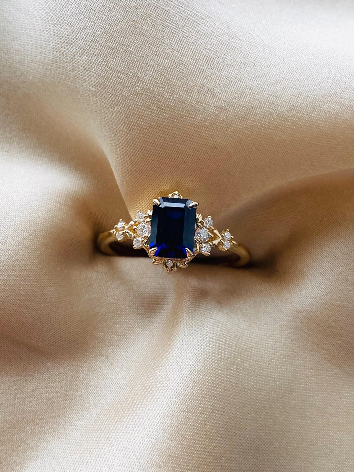 Dela Blue Sapphire Gold Ring. Fairytale Fantasy Ring. 14k Yellow Gold ...