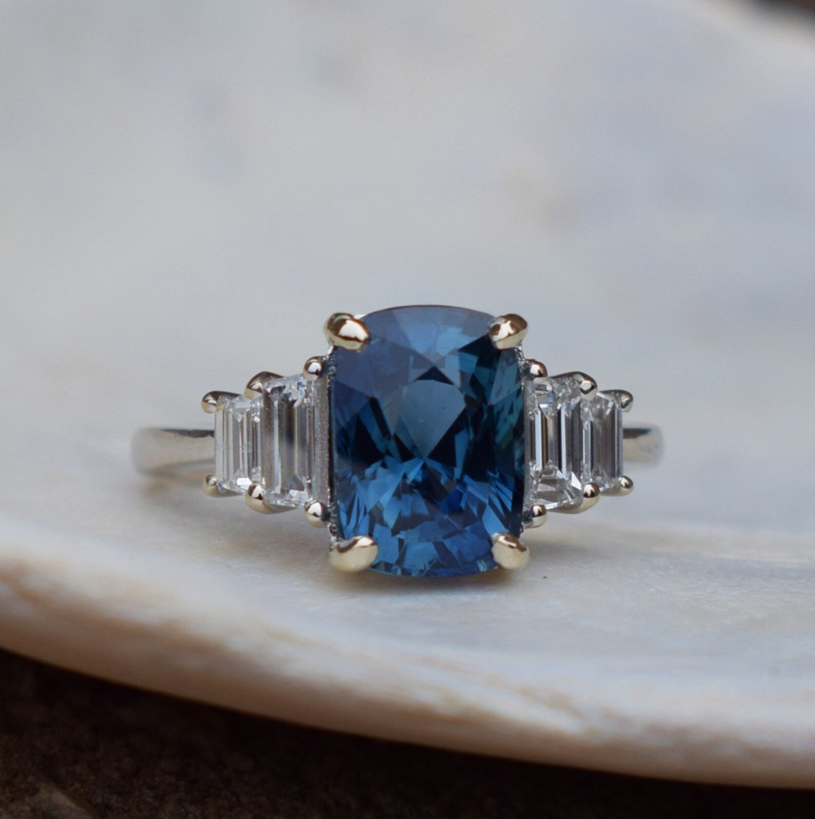 Blue Ice Sapphire Engagement Ring. White Gold Diamond Ring. - Etsy