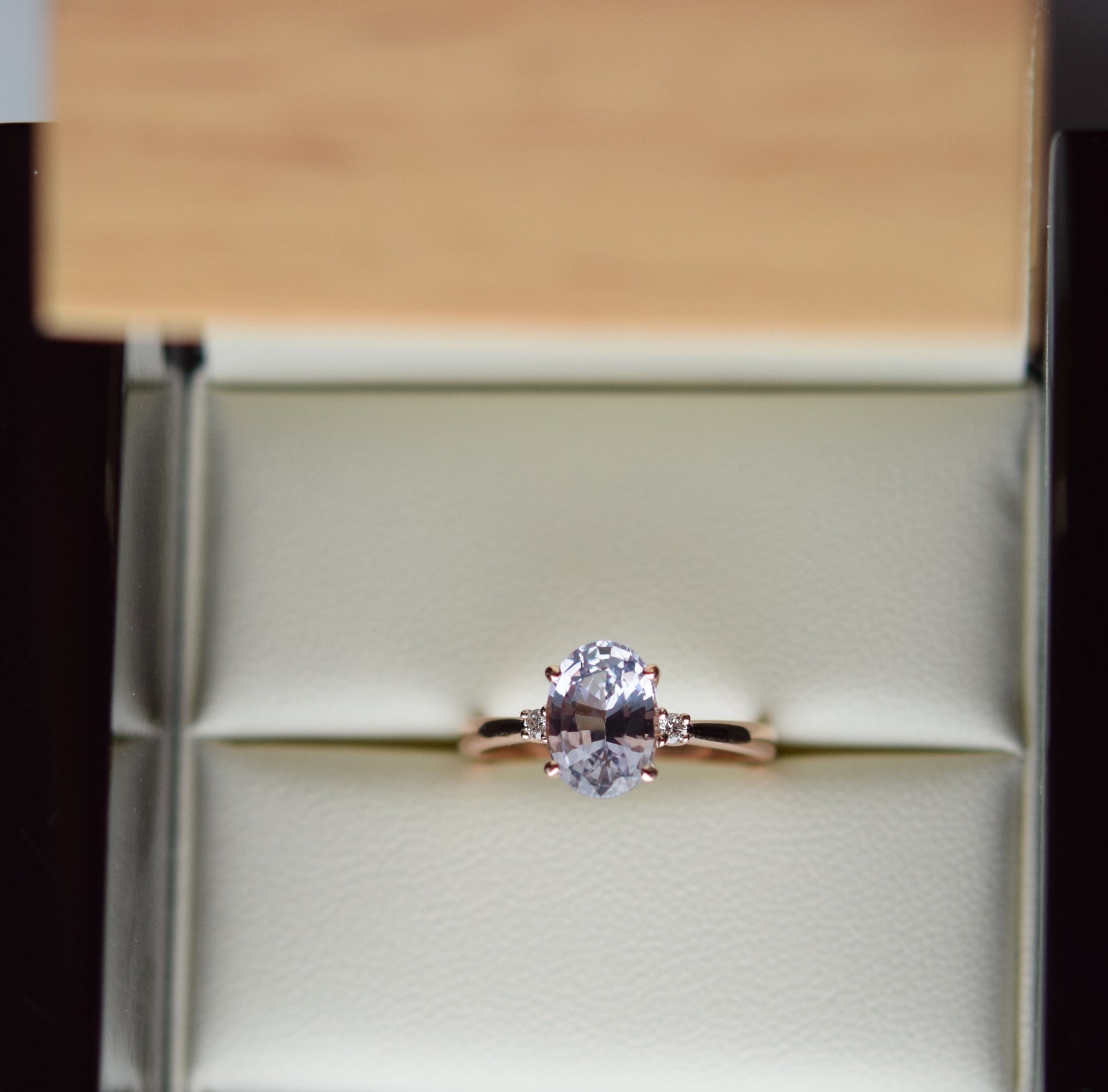Blue Grey Sapphire Engagement Ring: Rose Gold 3-stone Diamond Ring - Etsy