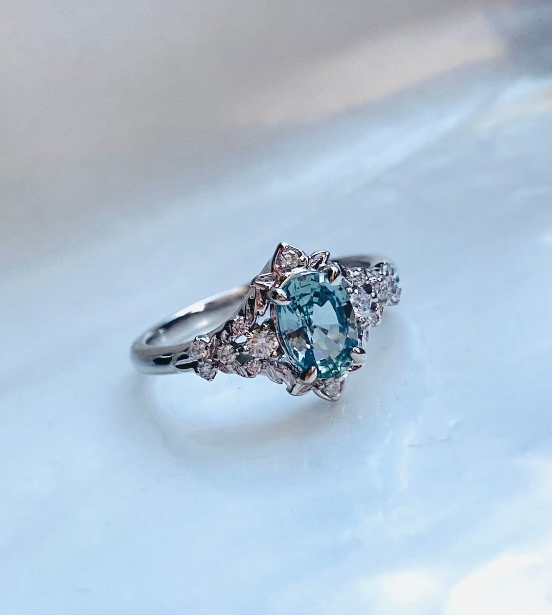 Ice Blue Sapphire Engagement Ring: Diamond White Gold Arwen Ring - Etsy