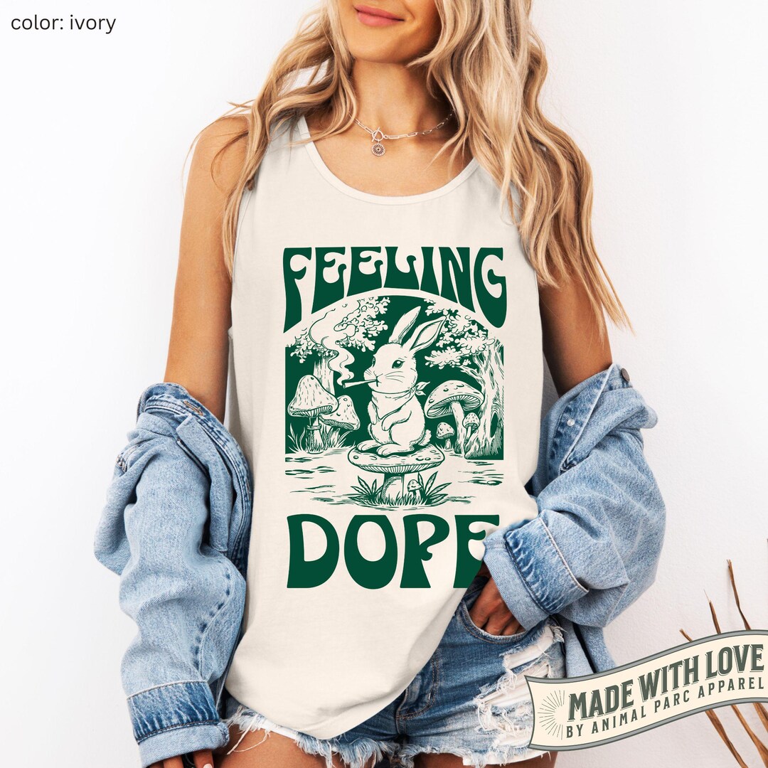 Feeling Dope Bunny Vintage Tank Top Weed 420 Shirt, Rabbit Getting High ...