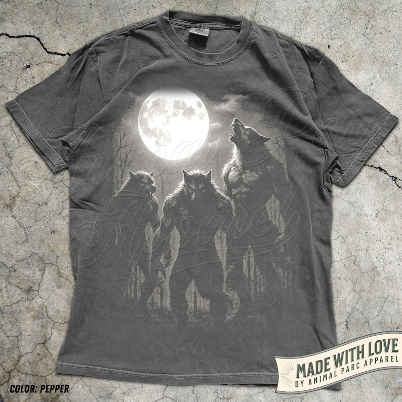 Werewolf T Shirt, Full Moon Howling Wolves Tee, Gothic Horror Shirt ...