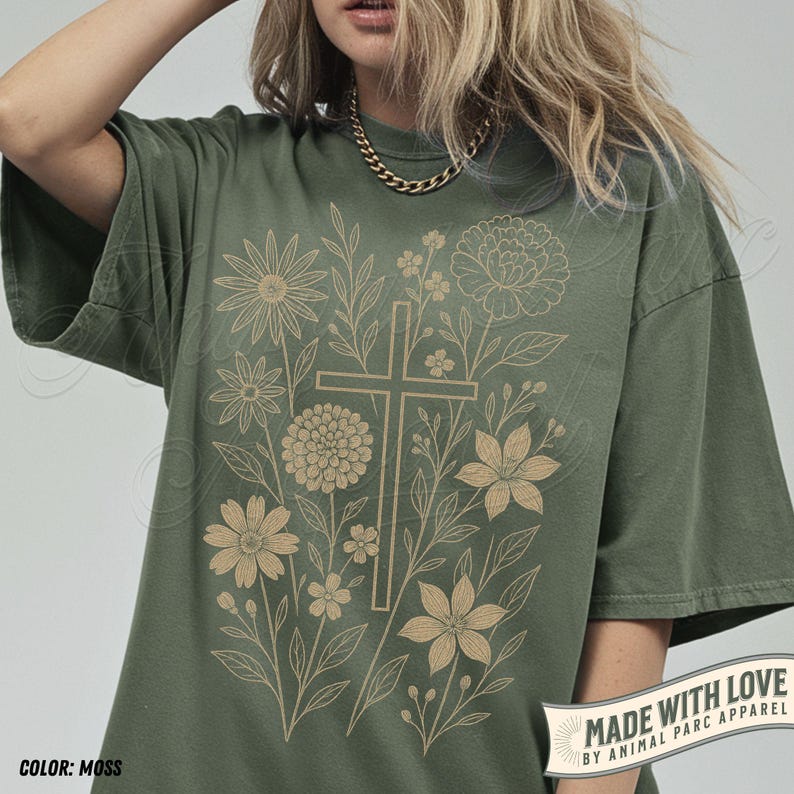 Christian T Shirt, Floral Cross Graphic Tee, Faith Based Shirt, Bible ...