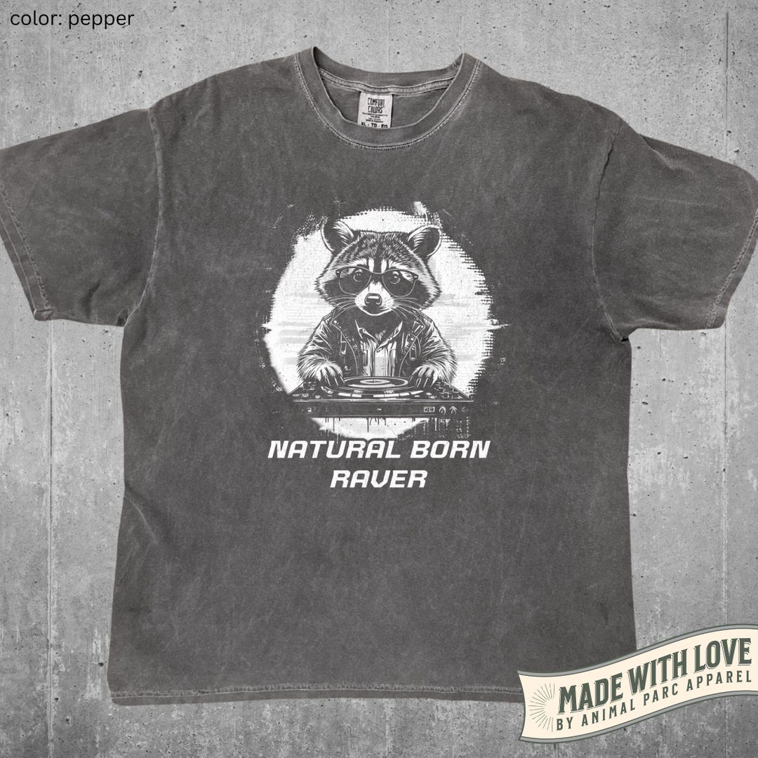 Rave Raccoon Shirt Natural Born Raver Funny Rave Tee Gift Raver Techno ...