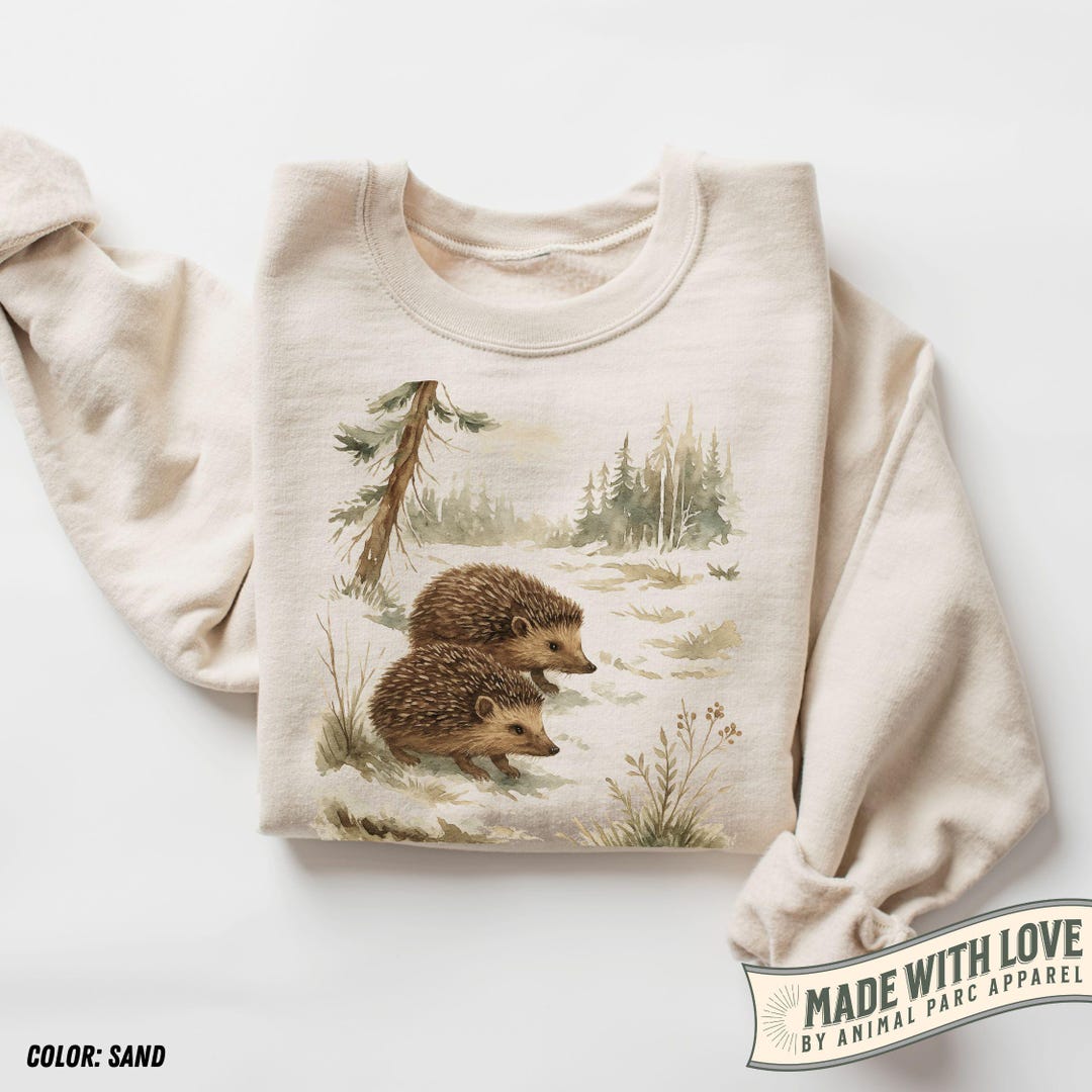 Hedgehog Sweatshirt, Two Hedgehogs in Forest Graphic Pullover, Cozy ...