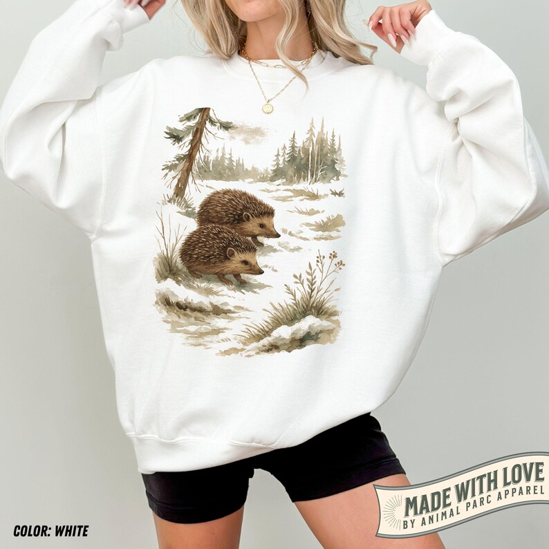 Hedgehog Sweatshirt, Two Hedgehogs in Forest Graphic Pullover, Cozy ...