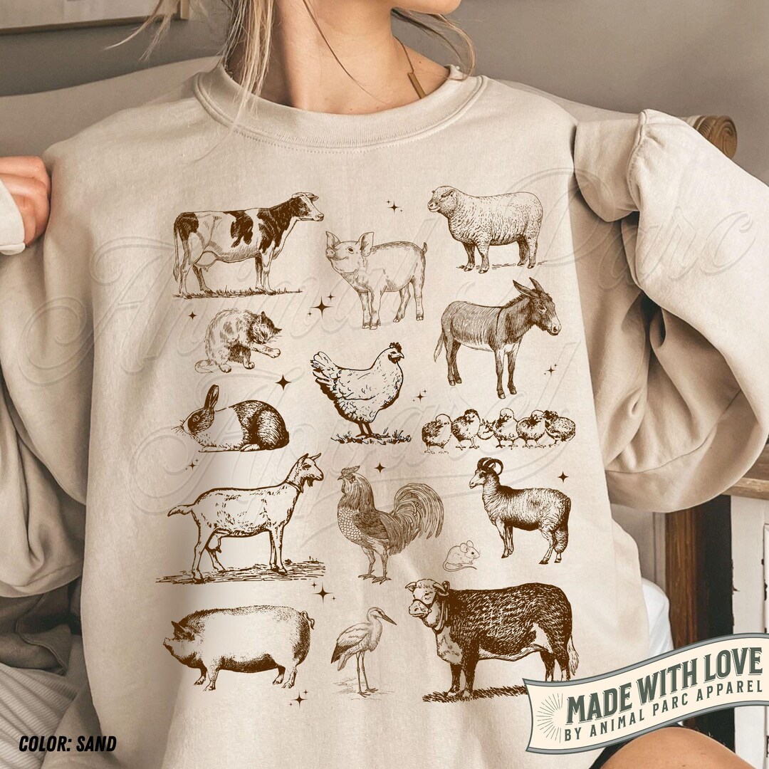 Farm Animal Sweatshirt, Country Life Shirt, Rustic Barnyard Pullover ...