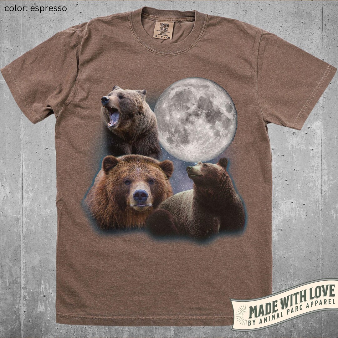 Grizzly Bear Shirt Full Moon Vintage Brown Bear Bootleg Tee Y2K Shirt ...