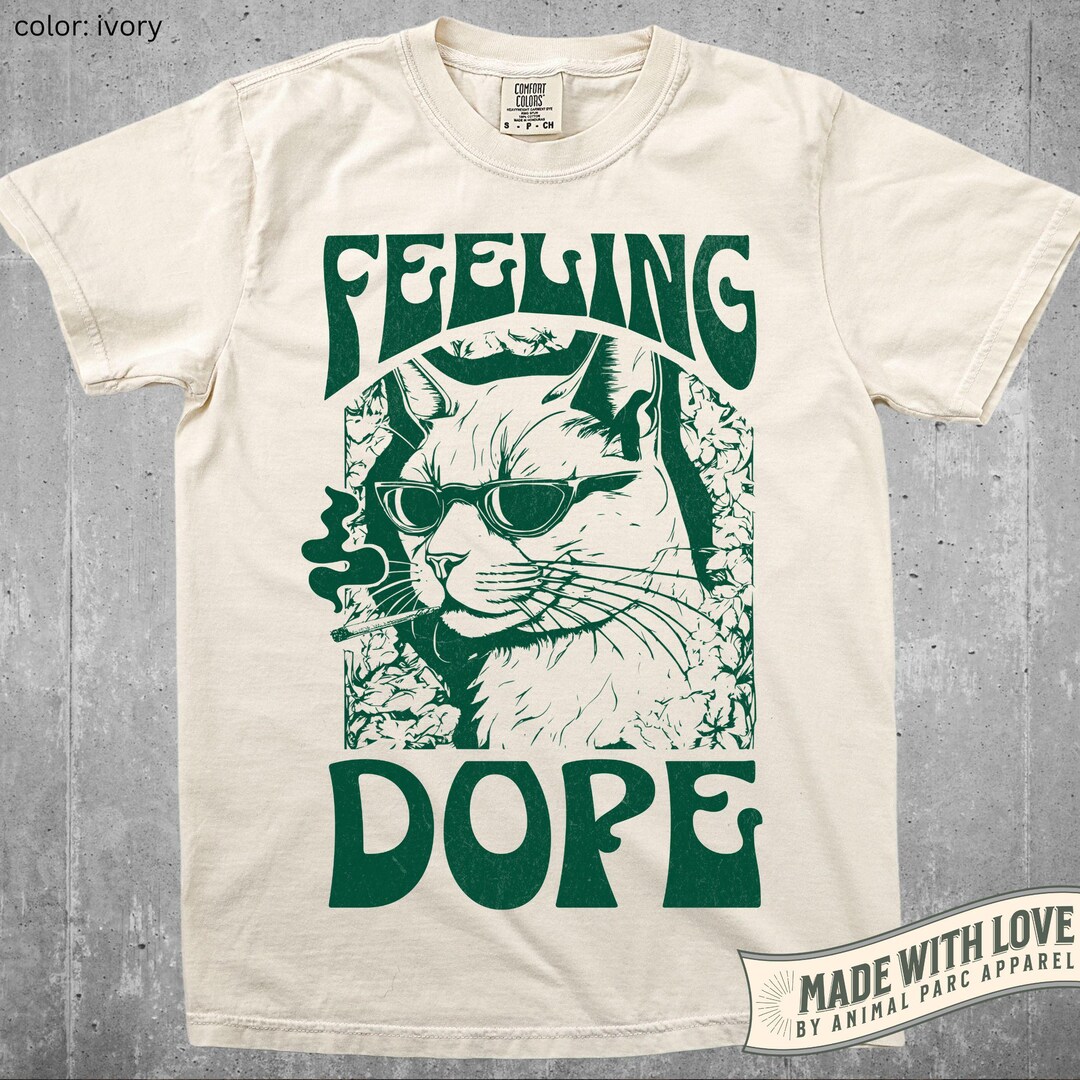 Feeling Dope Cat Shirt Weed Vintage T Shirt 420 Cat Getting High Shirt ...