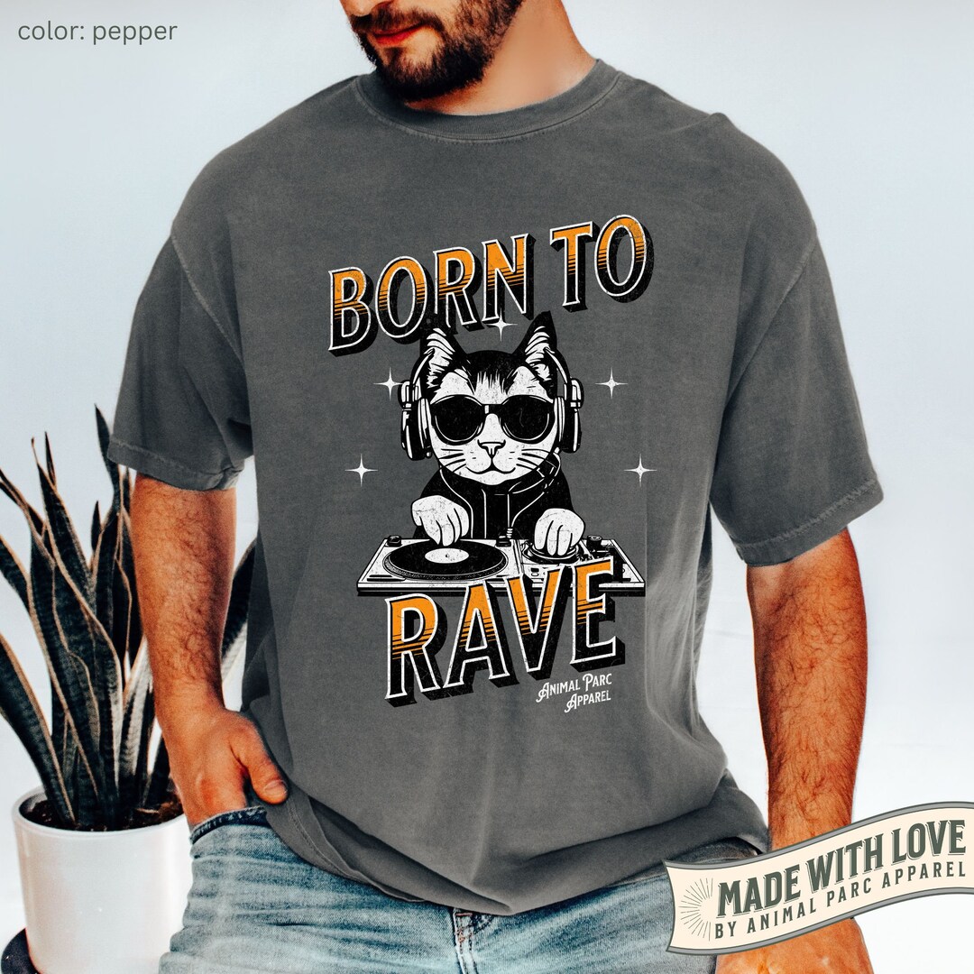 Born to Rave DJ Cat Vintage Shirt, Funny Rave Shirt, Techno Raver Retro ...