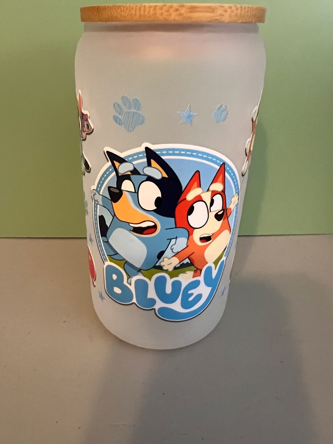 Bluey Paw Print 16 Oz Frosted Glass Can With Bamboo Lid and Straw - Etsy