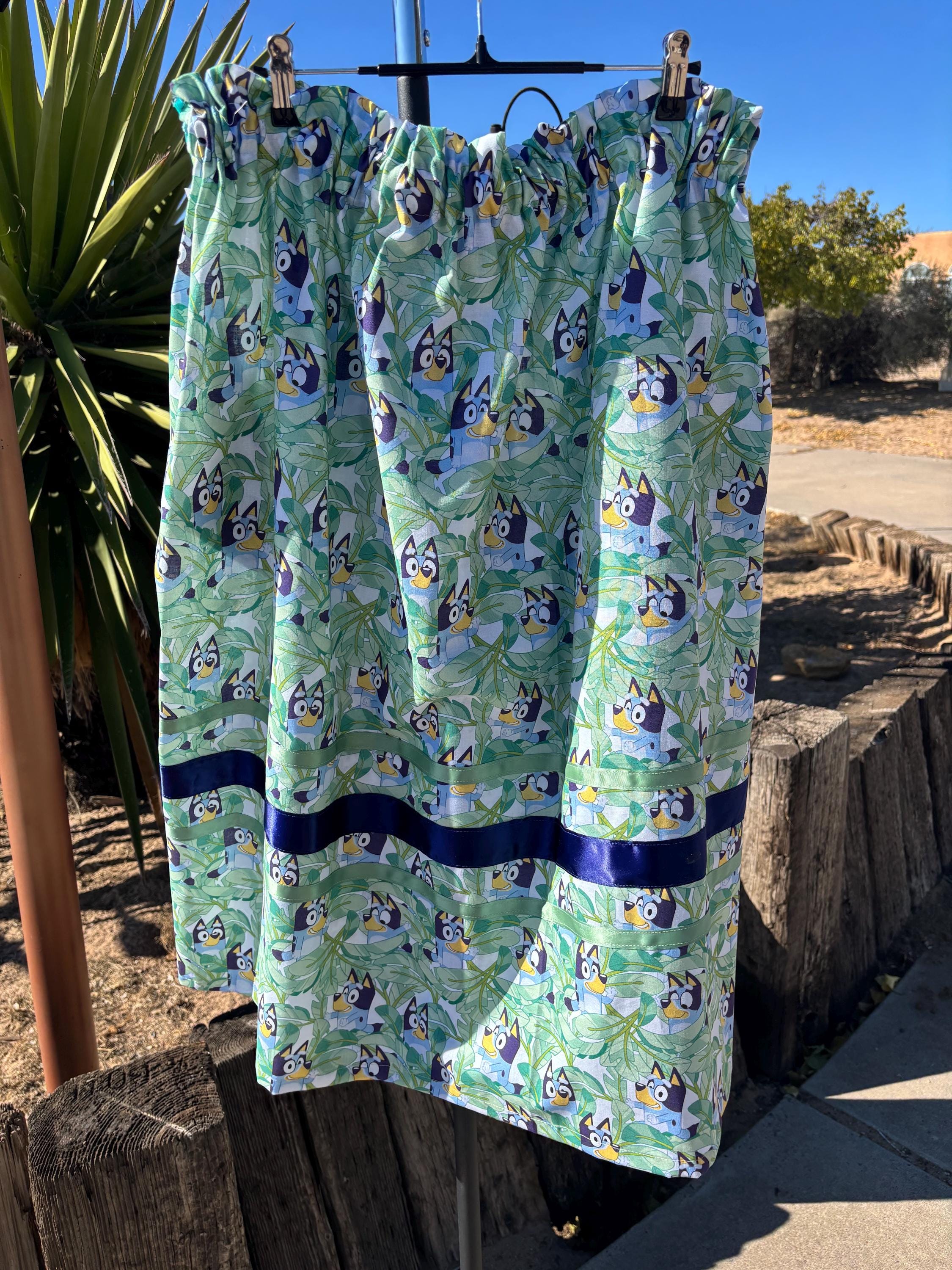 Bluey Cartoon Dog Ribbon Skirt for Adults, Paperbag Waist, Pockets, and ...