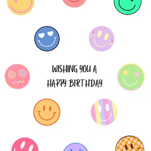 Happy Birthday Card-retro Smiley Faces - Etsy