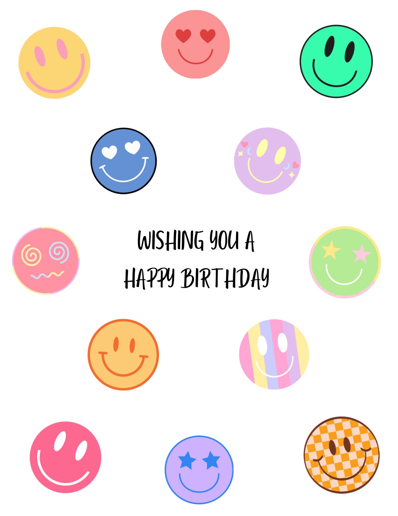 Happy Birthday Card-retro Smiley Faces - Etsy
