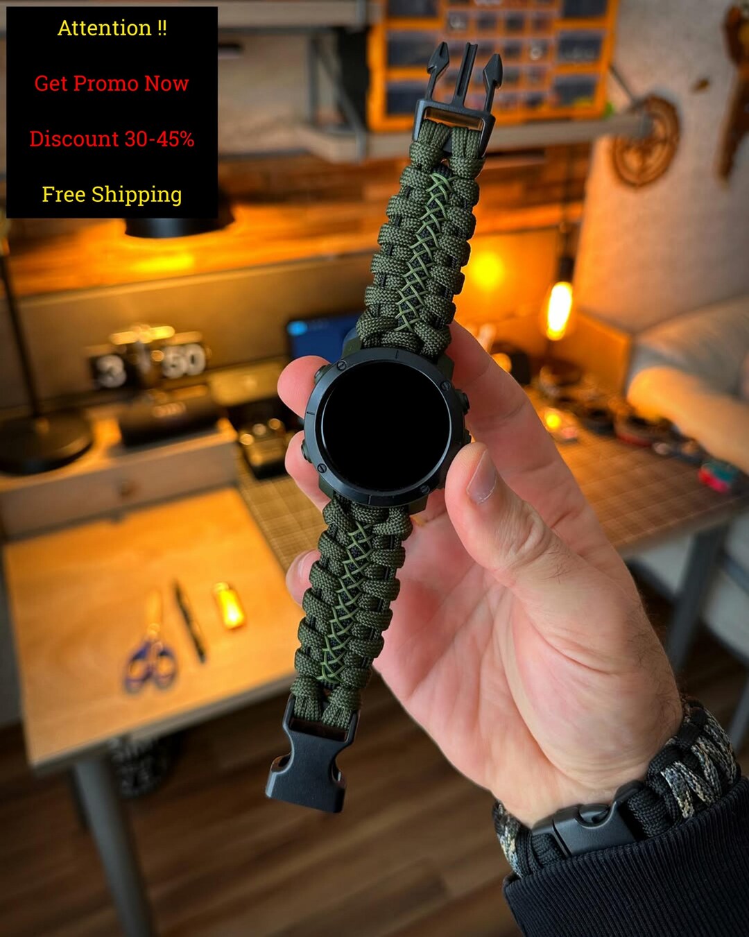 Handmade Paracord Smartwatch Strap: Universal Army Green Outdoor Style ...