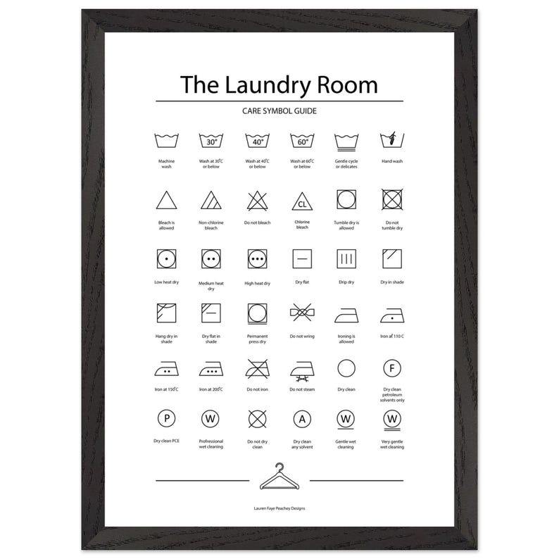 Modern Minimal Laundry Care Guide Poster - Framed Wall Art - Etsy