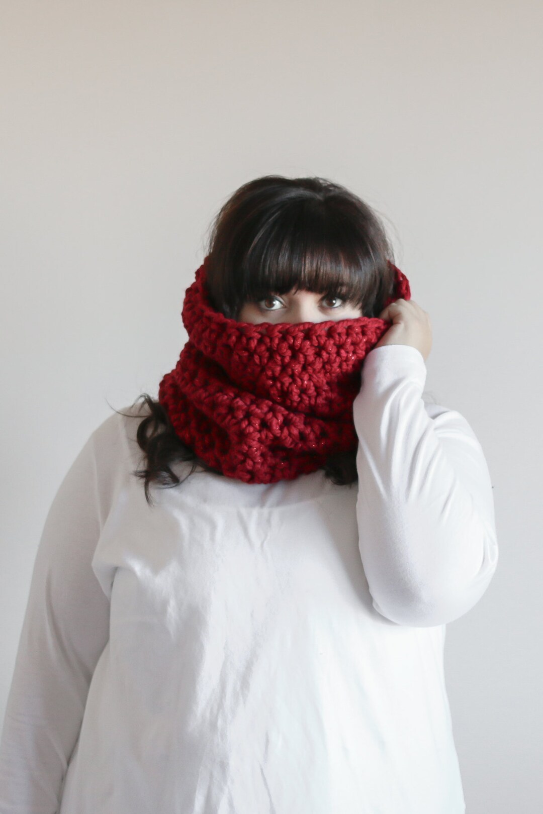 Handmade Red Crochet Cowl: Chunky Tinsel Infinity Scarf - Etsy