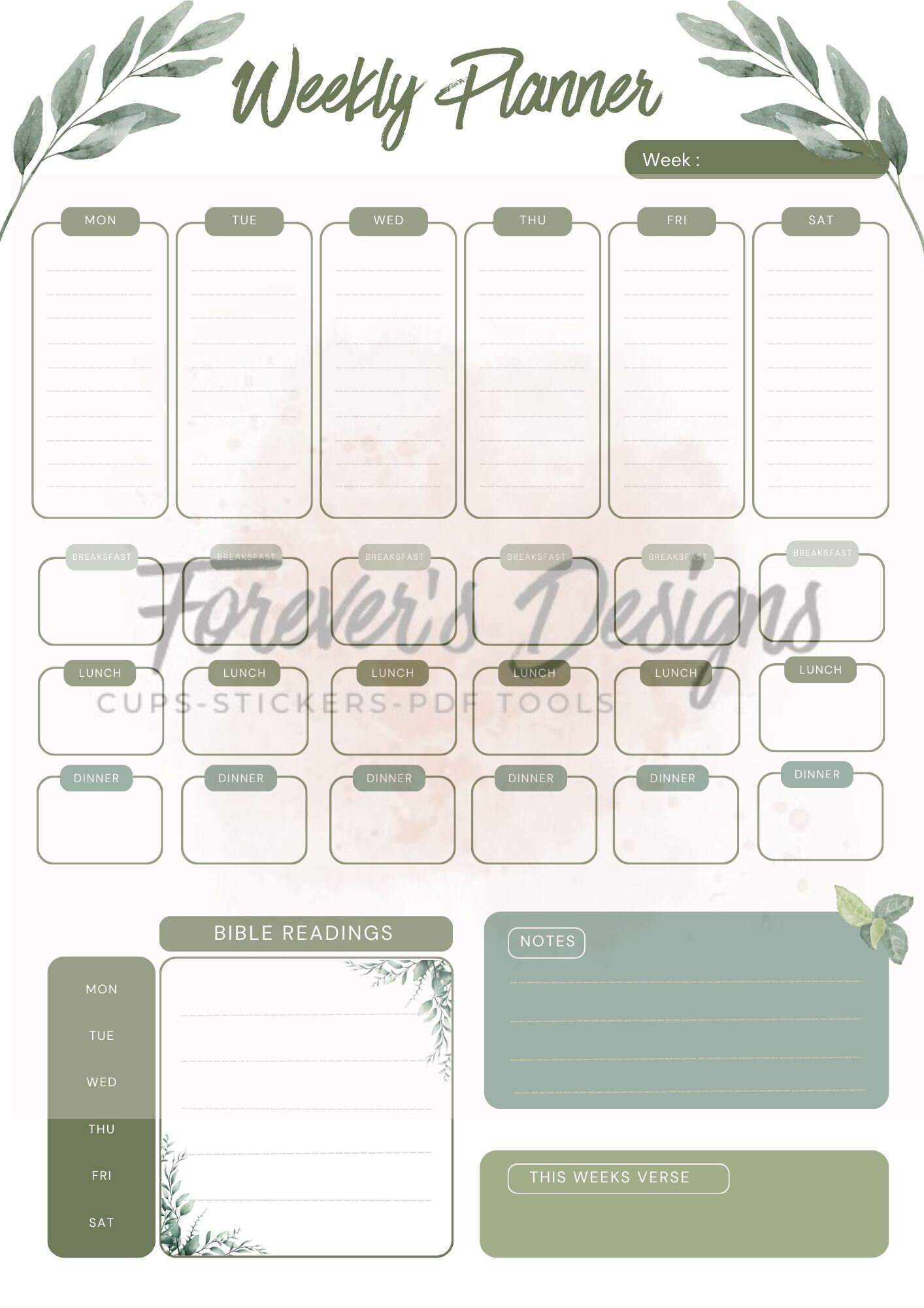 Eucalyptus Weekly Planner - Etsy
