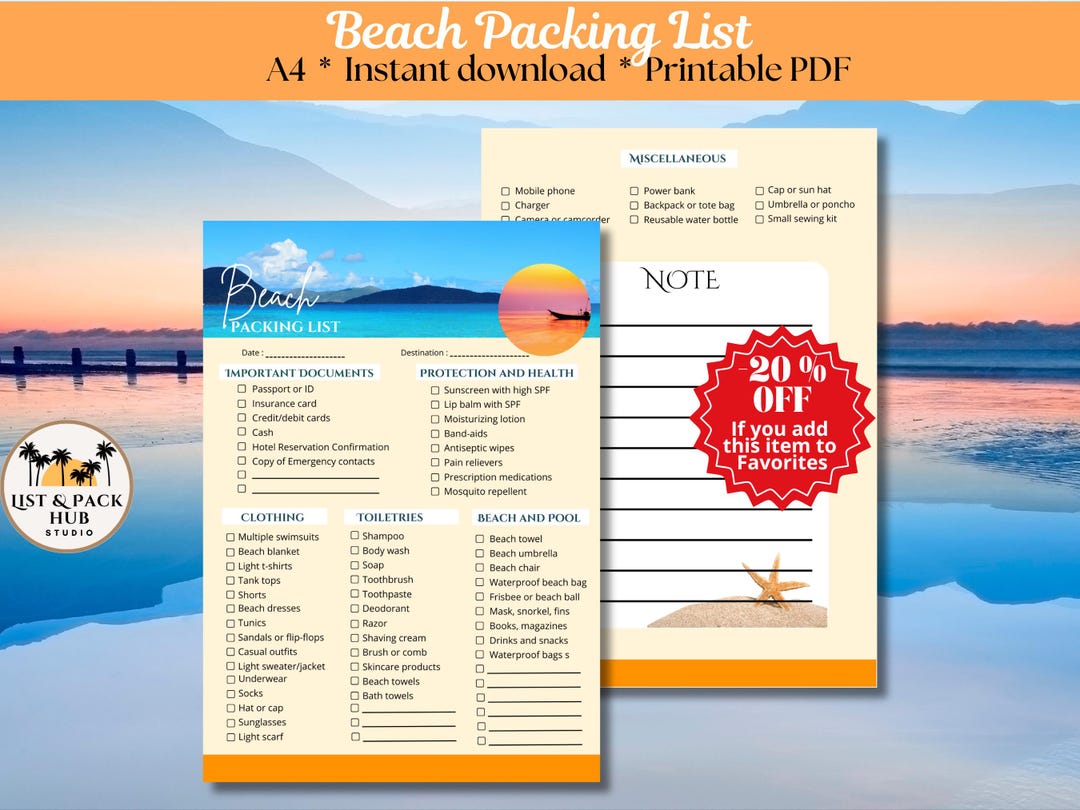 Beach Packing List Beach Essentials Beach Planner Vacation Checklist ...