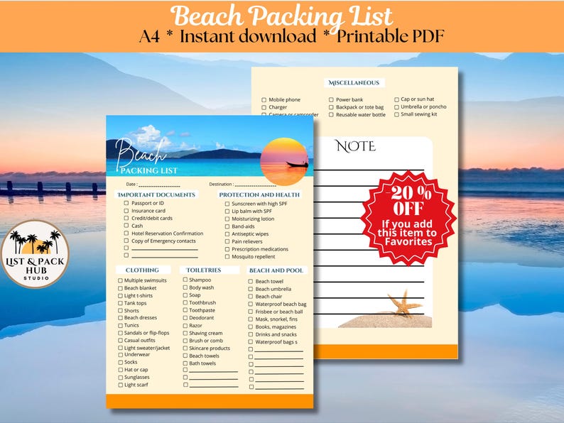 Beach Packing List Beach Essentials Beach Planner Vacation Checklist ...