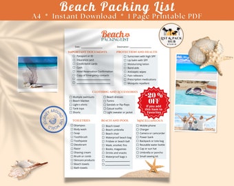 Beach Vacation Packing List Printable Travel Packing List PDF Vacation ...