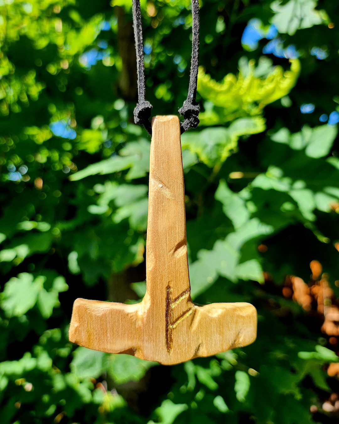 Wooden Handcrafted Mjolnir With Rune Engraving. Worn and Battered Style ...