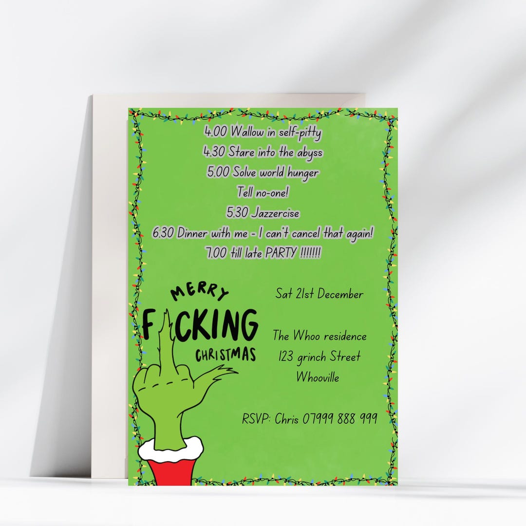 Printable Grinch Christmas Party Invite: Editable Green Xmas (digital ...