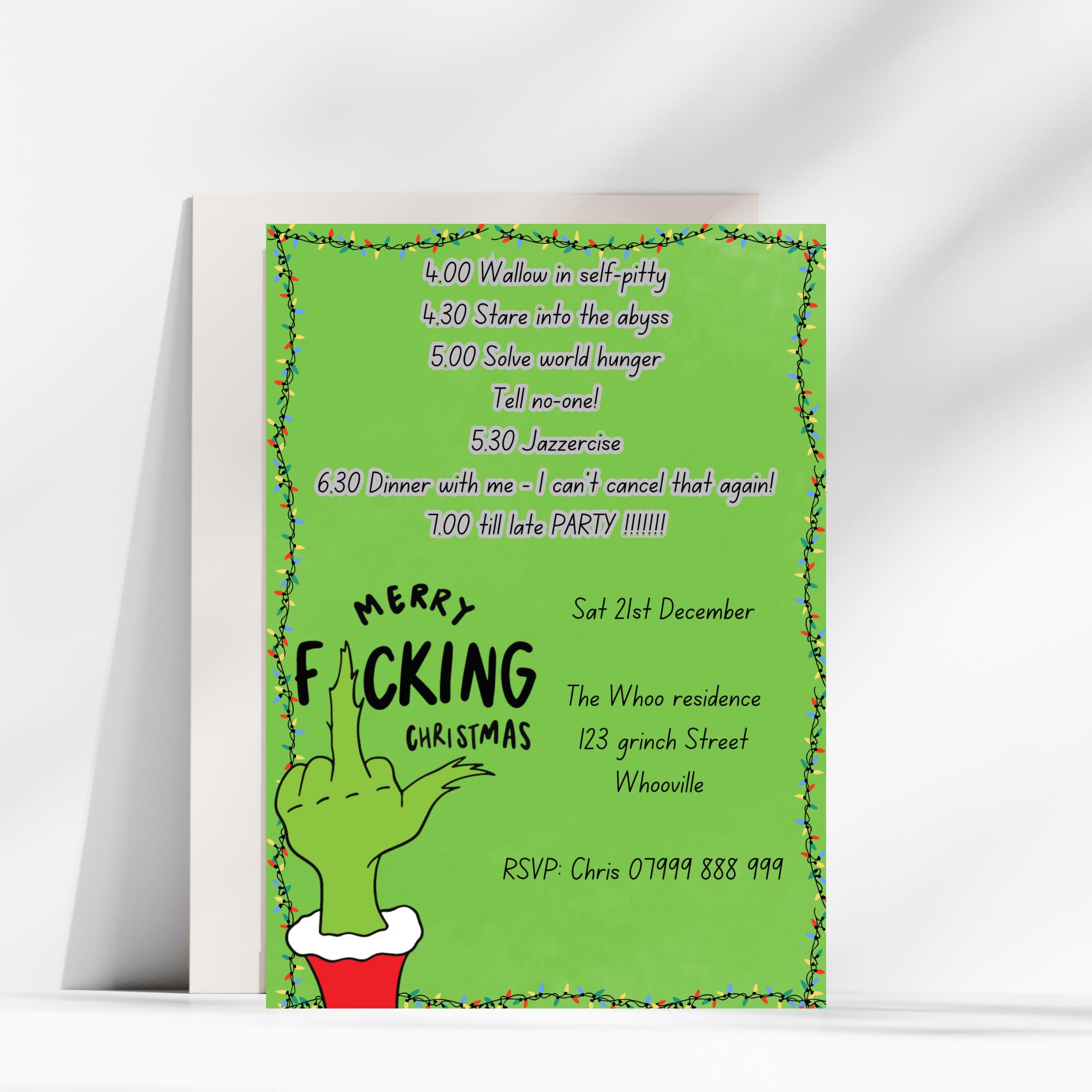 Printable Grinch Christmas Party Invite: Editable Green Xmas (digital ...