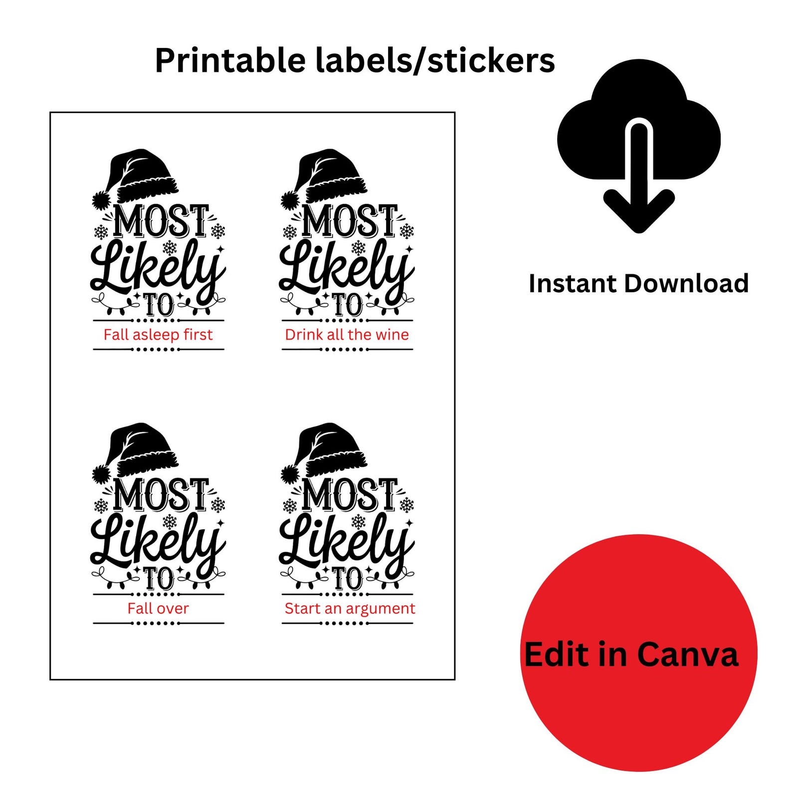 Christmas Party Stickers | Party Labels | Fun Family Name Tags | Party ...