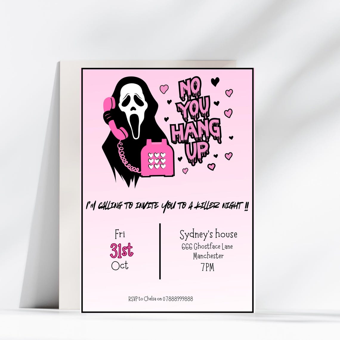 Ghostface Halloween Birthday Party Invite: Pink Scream Theme (printable ...