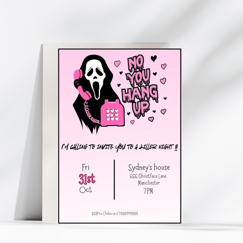 Ghostface Halloween Birthday Party Invite: Pink Scream Theme (printable ...