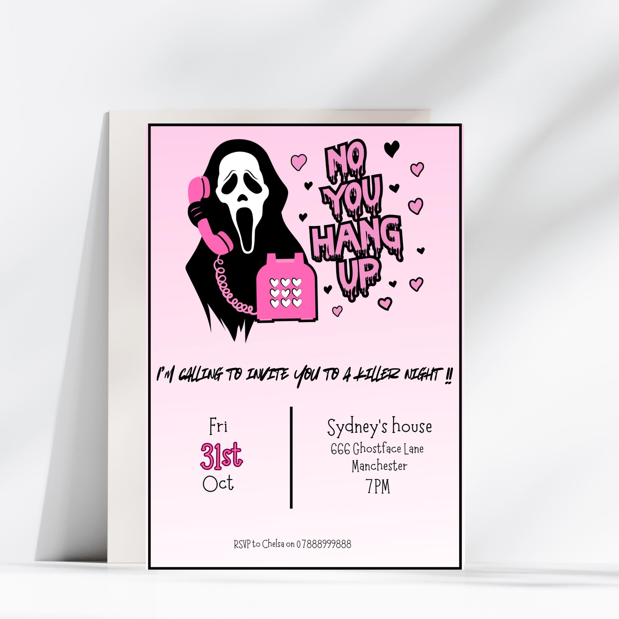Ghostface Halloween Birthday Party Invite: Pink Scream Theme (printable ...