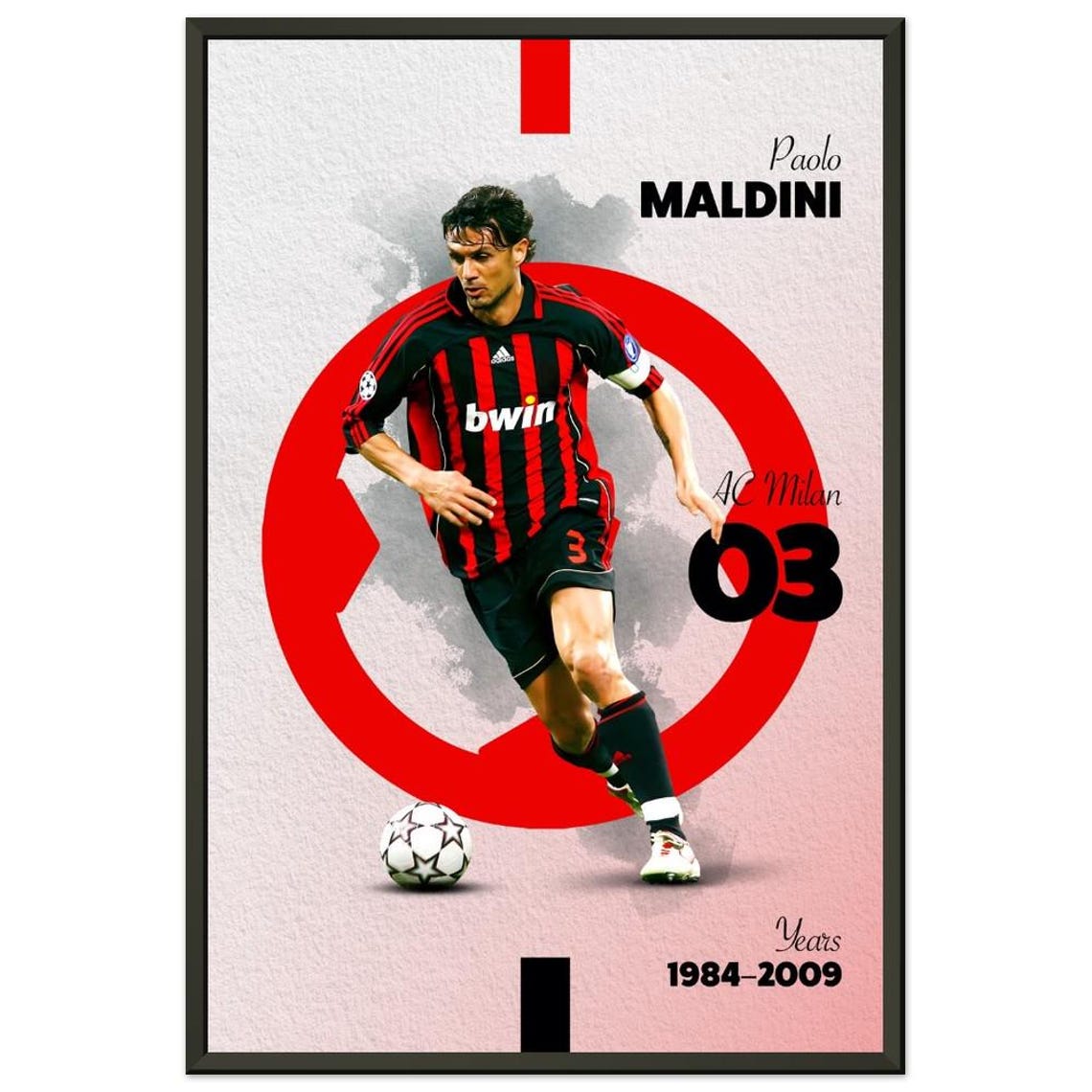 Paolo Maldini Framed Poster, Custom Wall Art, Football Poster, Soccer ...