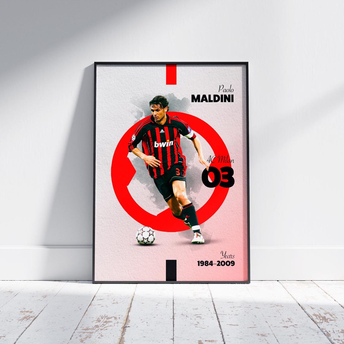 Paolo Maldini Framed Poster, Custom Wall Art, Football Poster, Soccer ...
