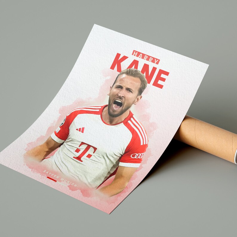 Harry Kane Poster Football Print Custom Football Wall Art Bayern Munich ...