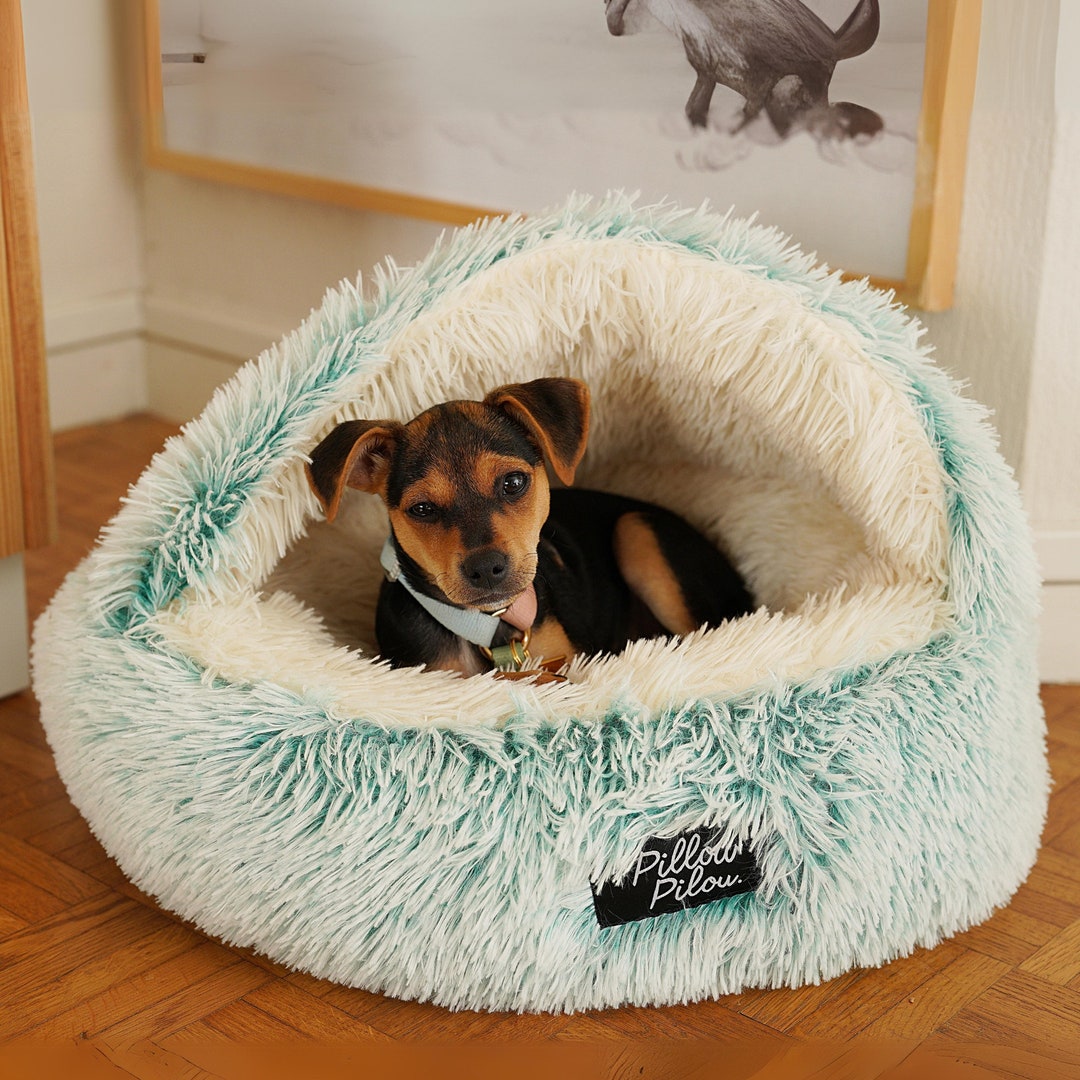 Warm Cave Dog Bed for Small Pets | Fluffy Dog Bed With Hooded Design ...
